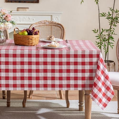 Amazon.com: Fiokle Gingham Tablecloth Rectangle Table, Cotton Linen ...