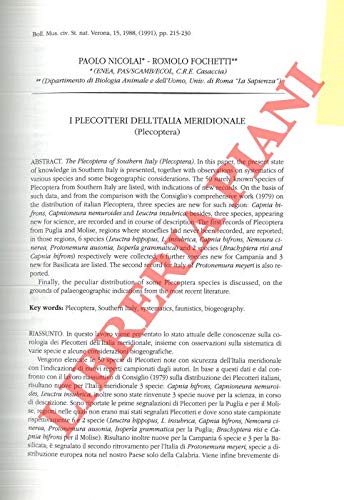 Amazon.com: I Plecotteri dell'Italia Meridionale (Plecoptera ...