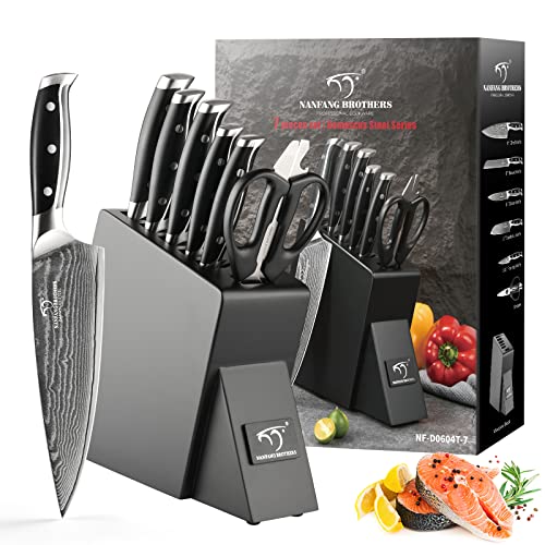 NANFANG BROTHERS Knife Sets for Kitchen with Block, Damascus Kitchen ...