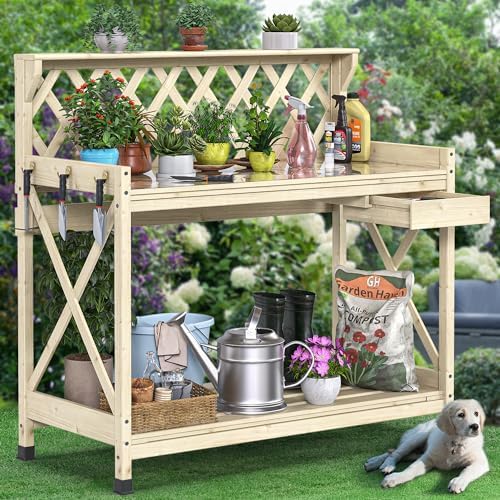 Amazon.com: YITAHOME Outdoor Garden Workstation Table with Drawer ...