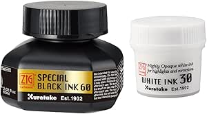 Amazon.com: Kuretake ZIG Cartoonist Ink Set for Dip Pen White & Special Black, Calligraphy ...