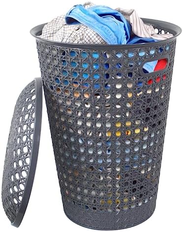 48L Grey Plastic Laundry Washing Basket Hamper Bathroom Storage Linen ...