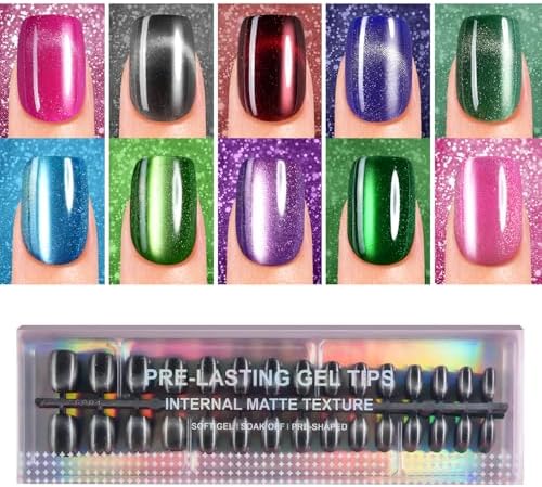 Amazon.com: Plauva Cat Eye Press on Nails Short Square, 300Pcs Soft Gel ...