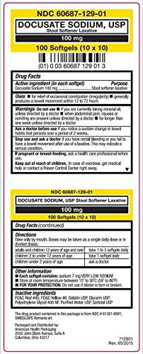 Buy Docusate Sodium 100mg Softgels, Stool Softener , 100 Count Per Pack ...