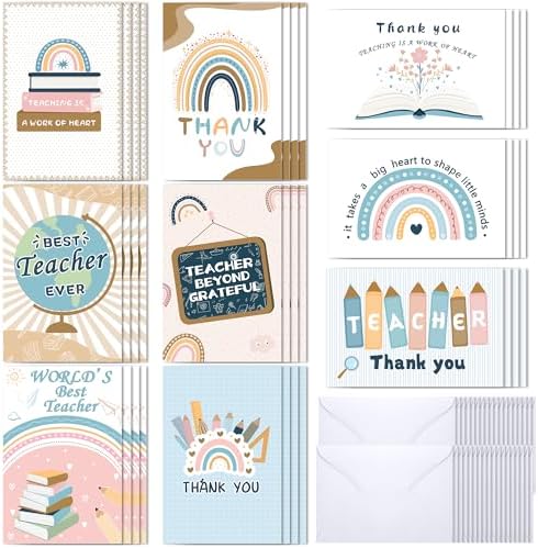 Amazon.com: Watayo 36 Sets Boho Rainbows Teacher Thank You Cards ...