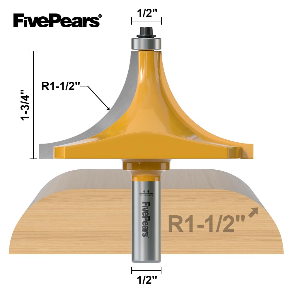 Snapklik.com : FivePears 1-1/2 Radius Roundover Router Bit 1/2 Inch Shank
