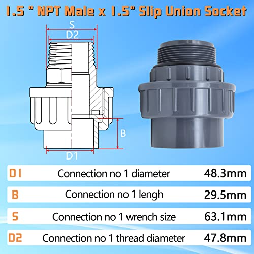 Snapklik.com : 1-1/2 PVC Pool Pump Fitting Coupling, 1.5 NPT Male X 1.5 ...