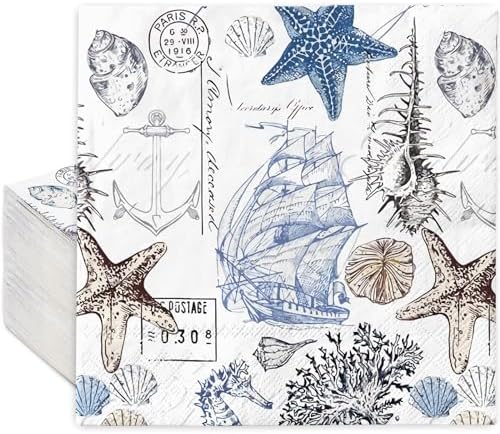 Amazon.com: JarThenaAMCS 100Pcs Ocean Disposable Paper Napkins Sea ...