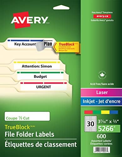Avery Filing Labels with TrueBlock Technology for Laser and Inkjet ...