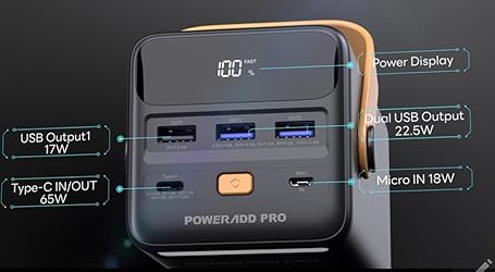 POWERΛDD PRO 50000mAh 65W Fast Charging Power Bank for Laptop with 4 ...
