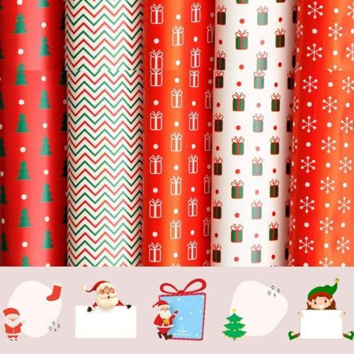 eVincE Christmas wrapping paper | 3 designs 12 sheets | Red Xmas Doodle ...