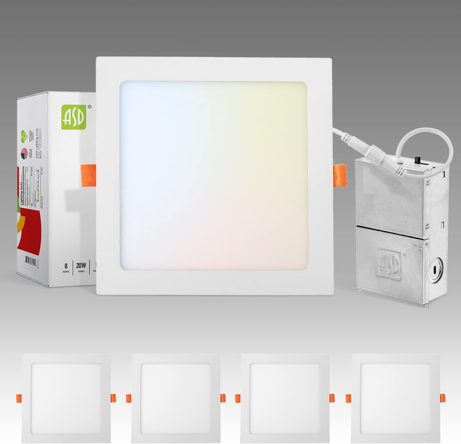 ASD 4 Pack LED Square Recessed Lighting 8 Inch, 5 CCT 2700K-5000K, 20W ...