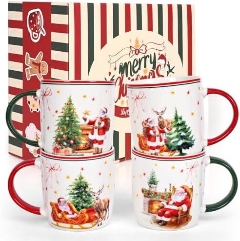Amazon.com: QIKSION Christmas Coffee Mugs Set of 6, 14oz Stackable ...