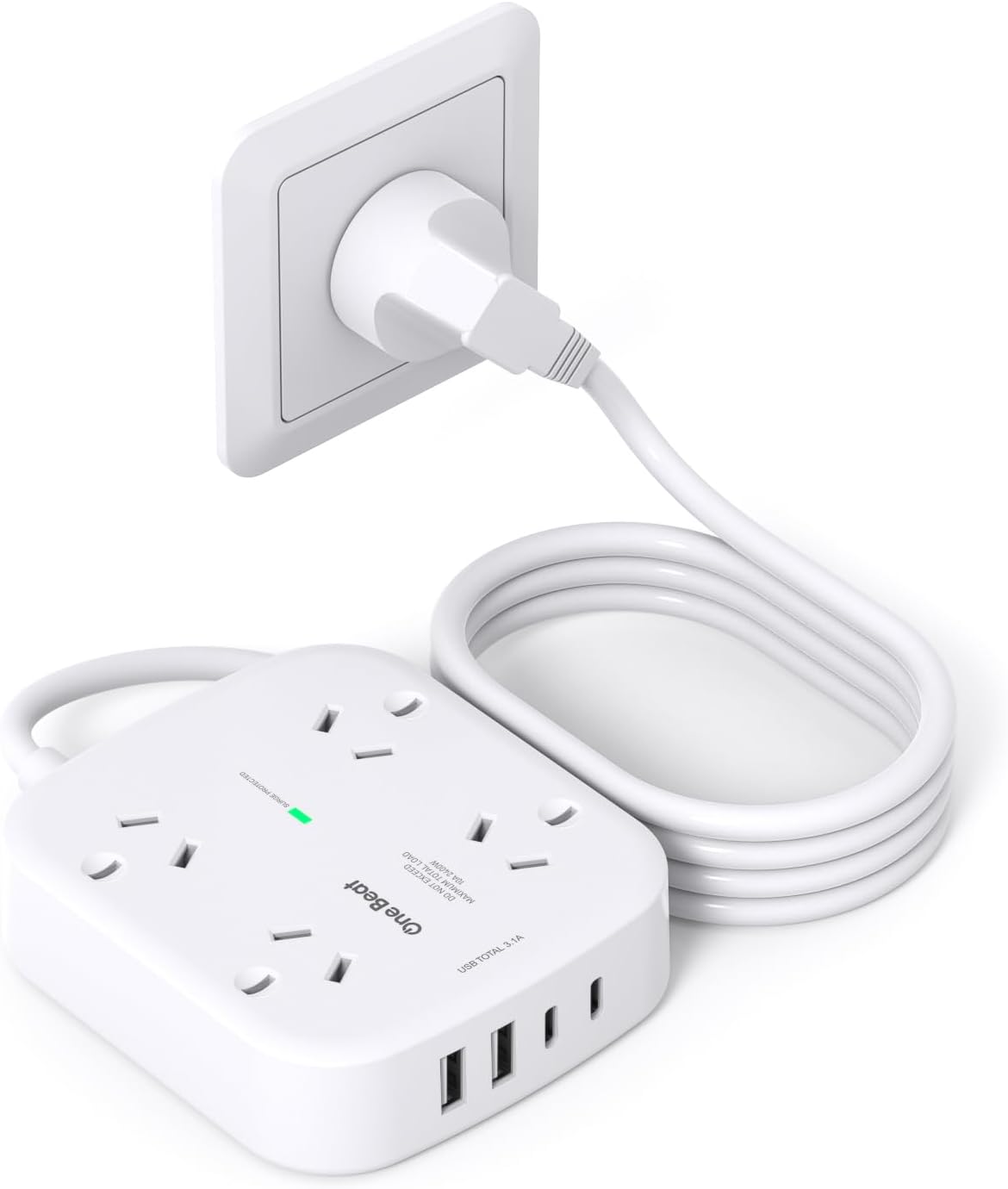 One Beat Surge Protected Power Board with 4 AC Outlets & 4 USB Ports (2 ...