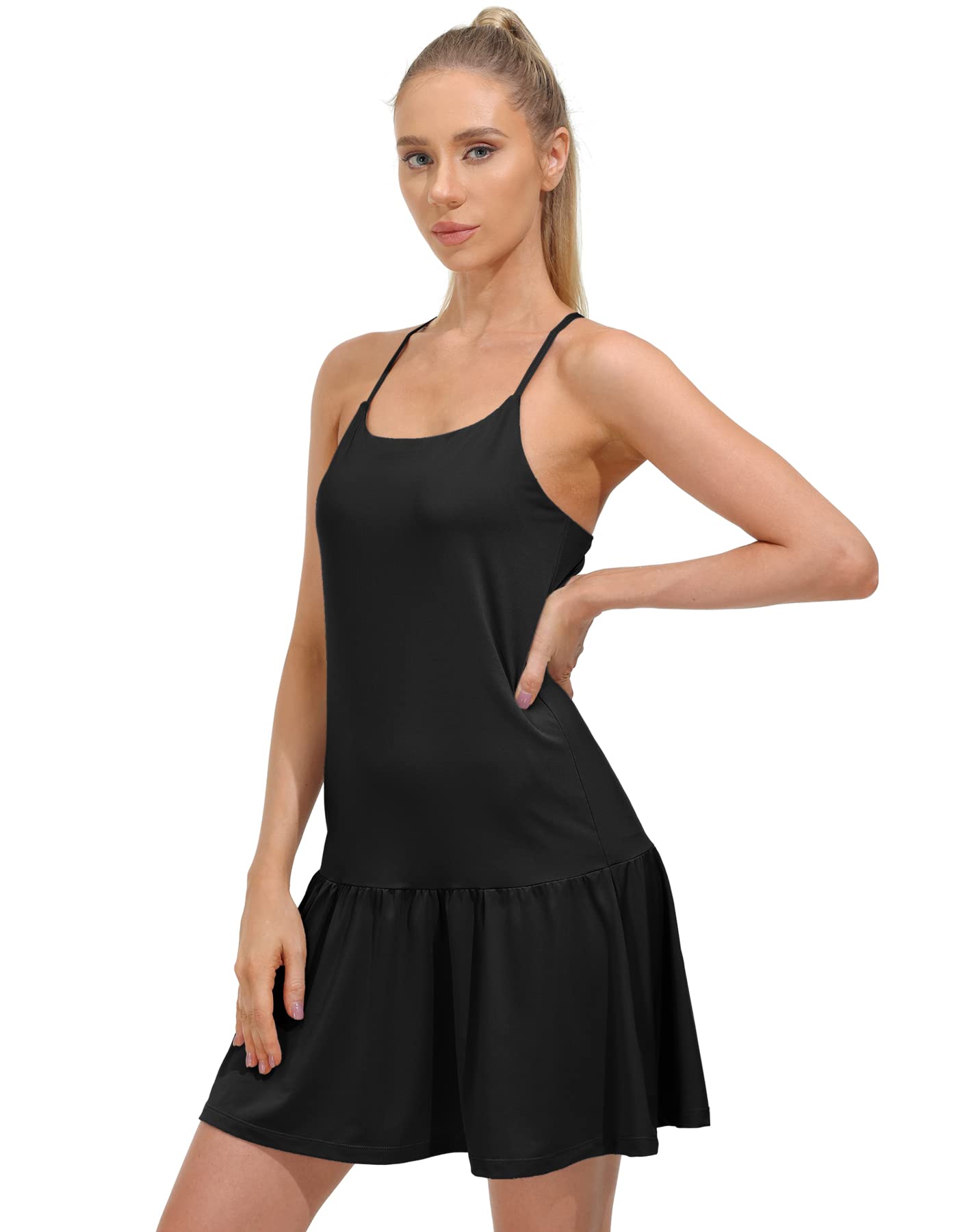 Women Tennis Dress with Built in Bra Shorts Workout Dress Exercise ...