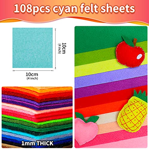 Snapklik.com : IOOLEEM Cyan Felt Sheets, 108pcs 4x4