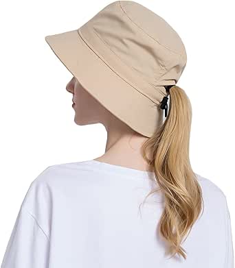 Amazon.com : Bucket Hat with Ponytail Hole for Women Men Waterproof Sun ...