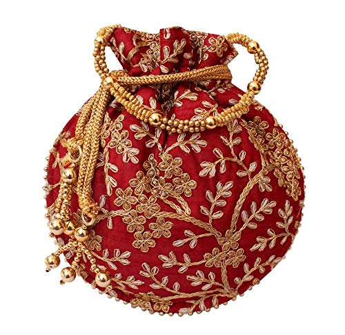 clickforall Women's Silk Ethnic Rajasthani Embroidery potali with ...
