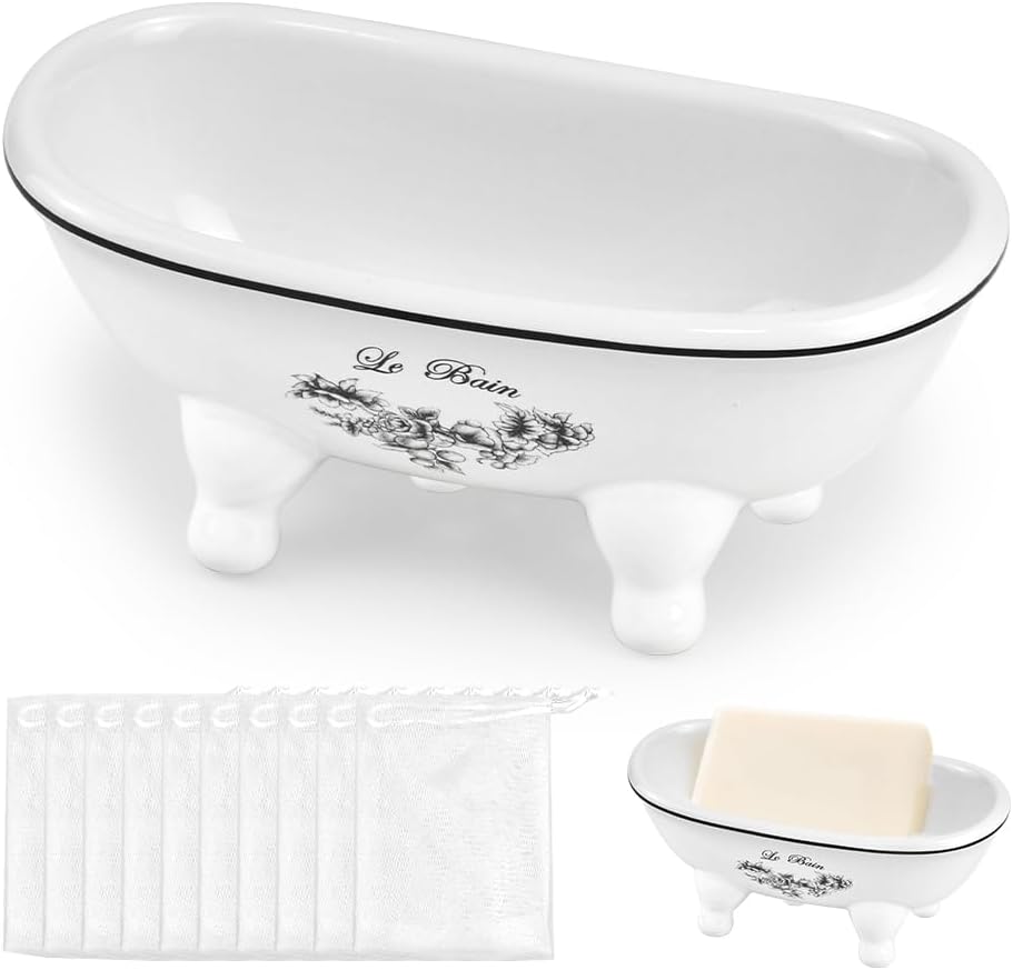 CYNNXIA Ceramic Soap Dish White Bathtub Soap Dish Mini Clawfoot Tub ...