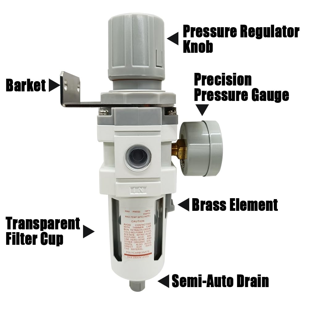 Air Compressor Pressure Regulator HOBBYIN 1/2" NPT Air Compressor ...