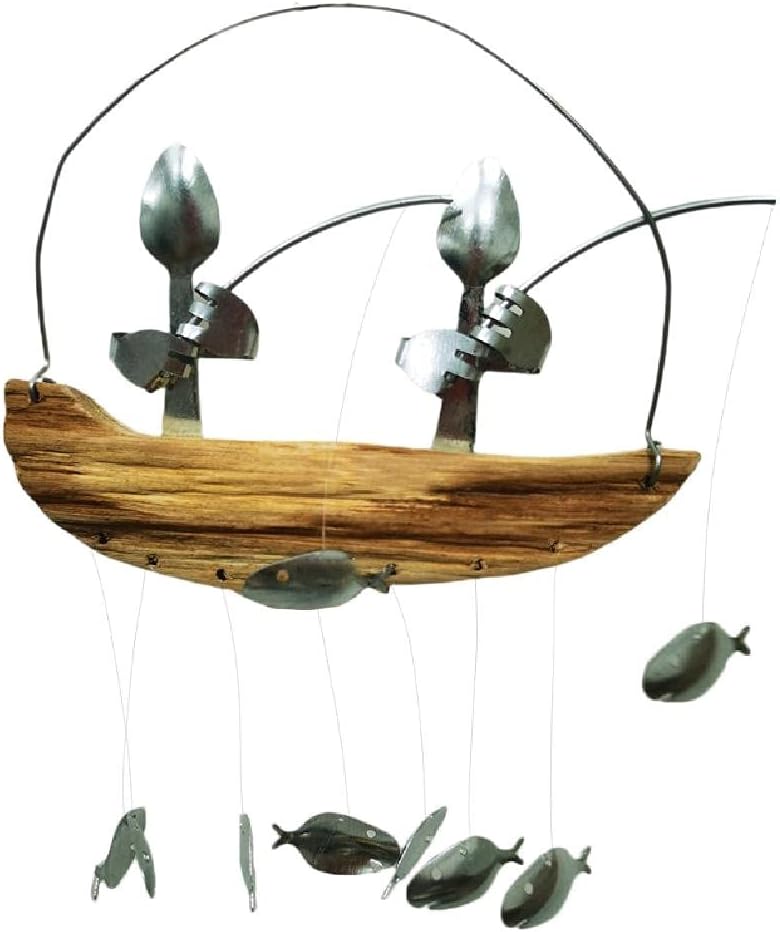 Amazon.com : Fishing Man Wind Chime Spoon Fish Sculptures Windchime ...