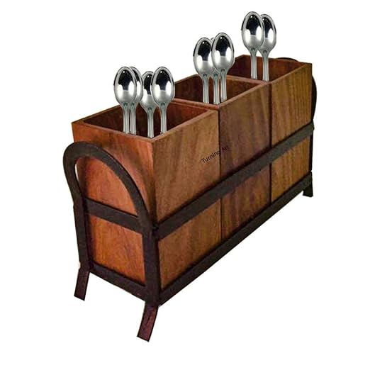 Turning Art Wooden Spoon Stand,Wood and Iron Wrought Spoon Holder, Fork ...