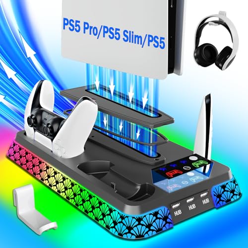 PS5/Slim/Pro Stand and Cooling Station with LED Controller Charging ...