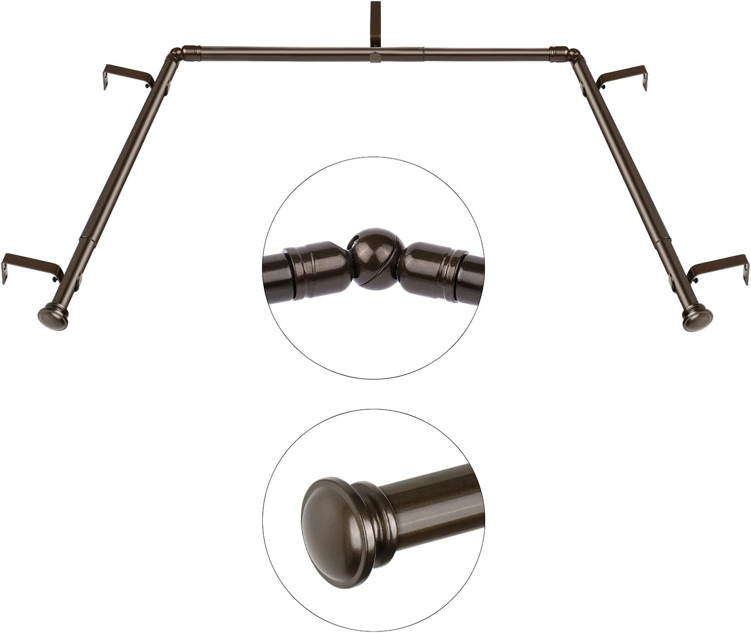 Amazon.com: TONIAL Bay Window Curtain Rods, 36-72 Inch Center Rod for ...