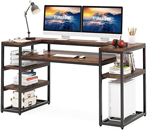 Amazon.com: soges 62 Inch Computer Desk with Elevated Monitor Shelf ...