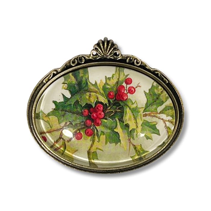 Amazon.com: Vintage Inspired Holly Brooch, Christmas Holly Pin ...