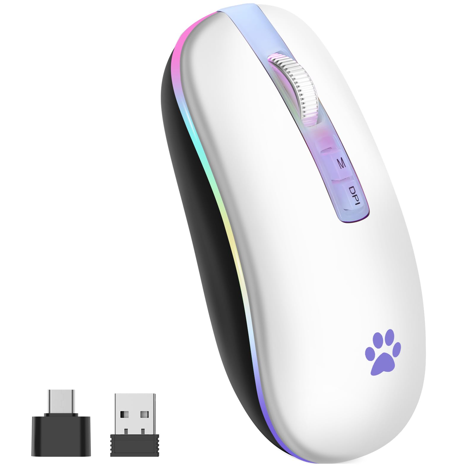 Wireless Mouse, 2.4G Rechargeable Wireless Mouse, Backlit LED Portable ...