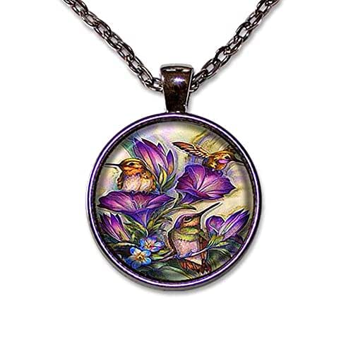 Amazon.com: HUMMINGBIRDS Purple Flowers Design Handmade ROUND Glass ...
