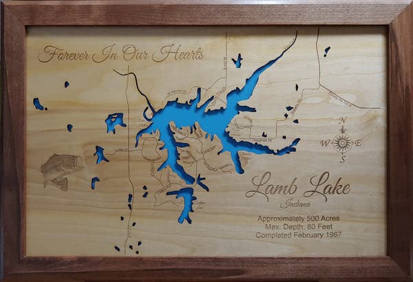 Amazon.com: Lamb Lake, Indiana: Framed Wood Laser Engraved Map | Custom ...
