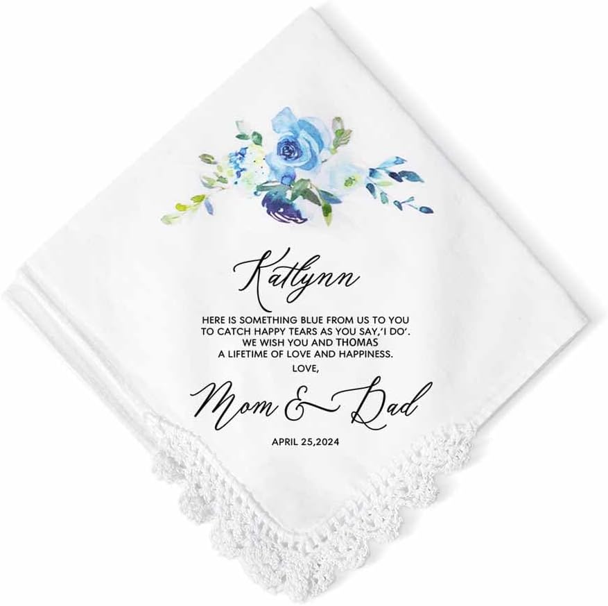 BYFDIY Custom Name Date Wedding Handkerchief White Mother of the Bride ...