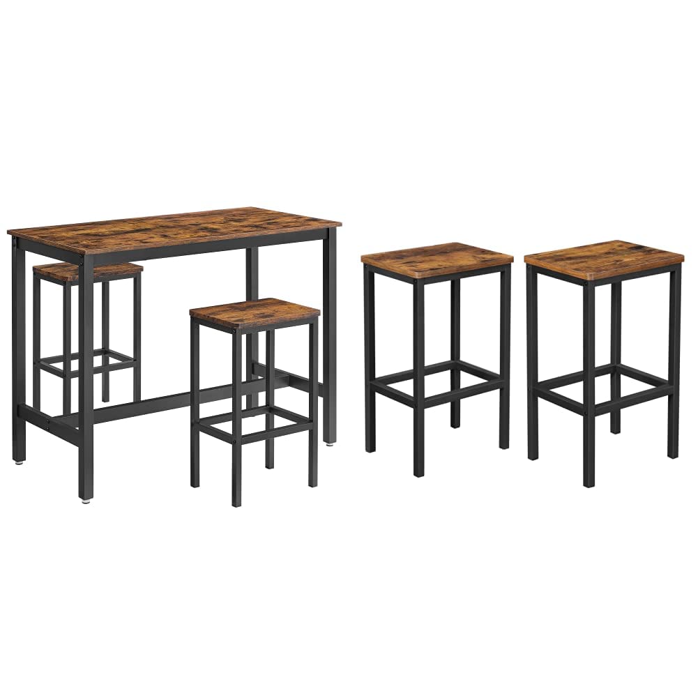 VASAGLE Dining Table Set, Bar Table with 4 Bar Stools, Breakfast Dining ...