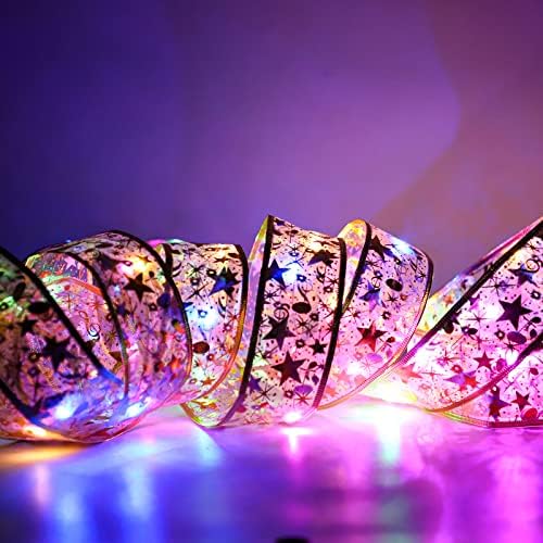 Fairy Lights Christmas Tree Ribbon, 16ft/ 5m Battery Operated String ...