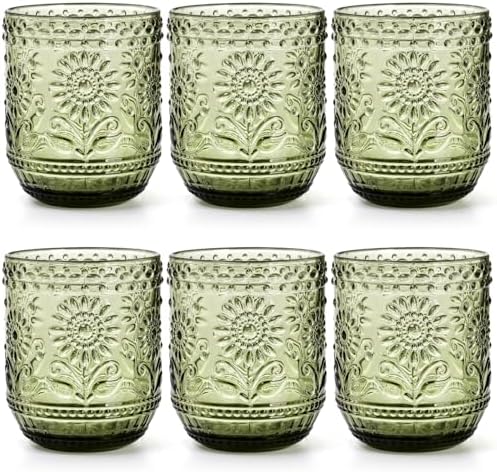 Hacaroa Ensemble de 6 verres à boire vintage, verres en verre vert de ...