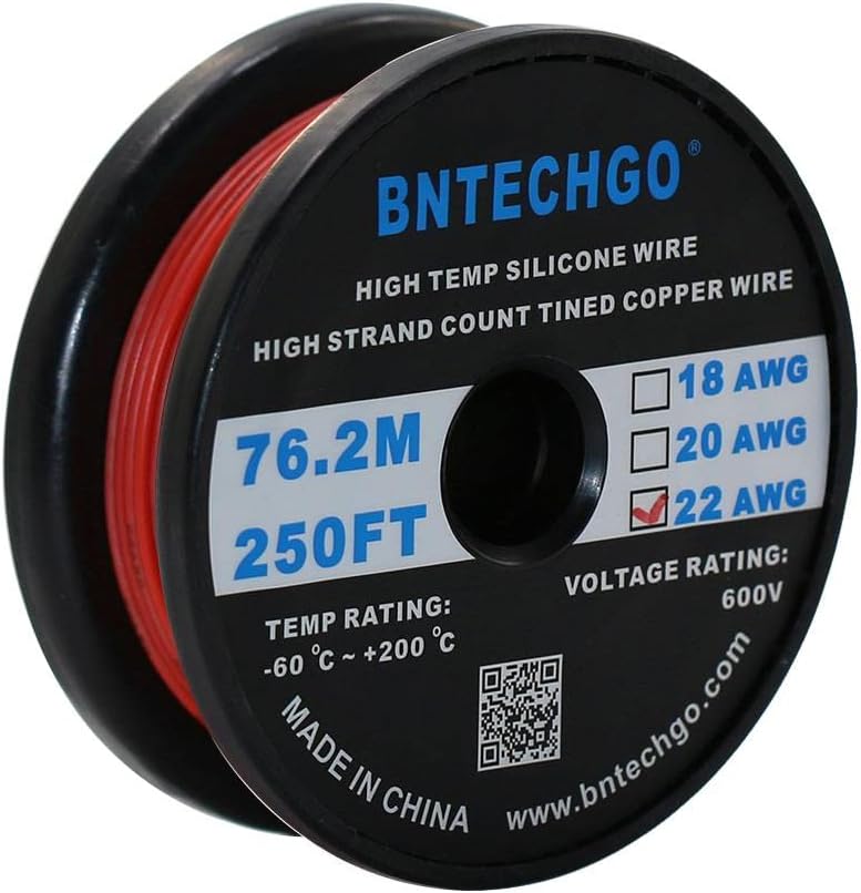 BNTECHGO 22 Gauge Silicone wire spool 250 ft Red Flexible 22 AWG ...