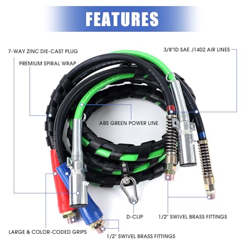 Snapklik.com : FLYCLE Semi Truck Air Lines Kit, 15FT 3 In 1 ABS & Power ...