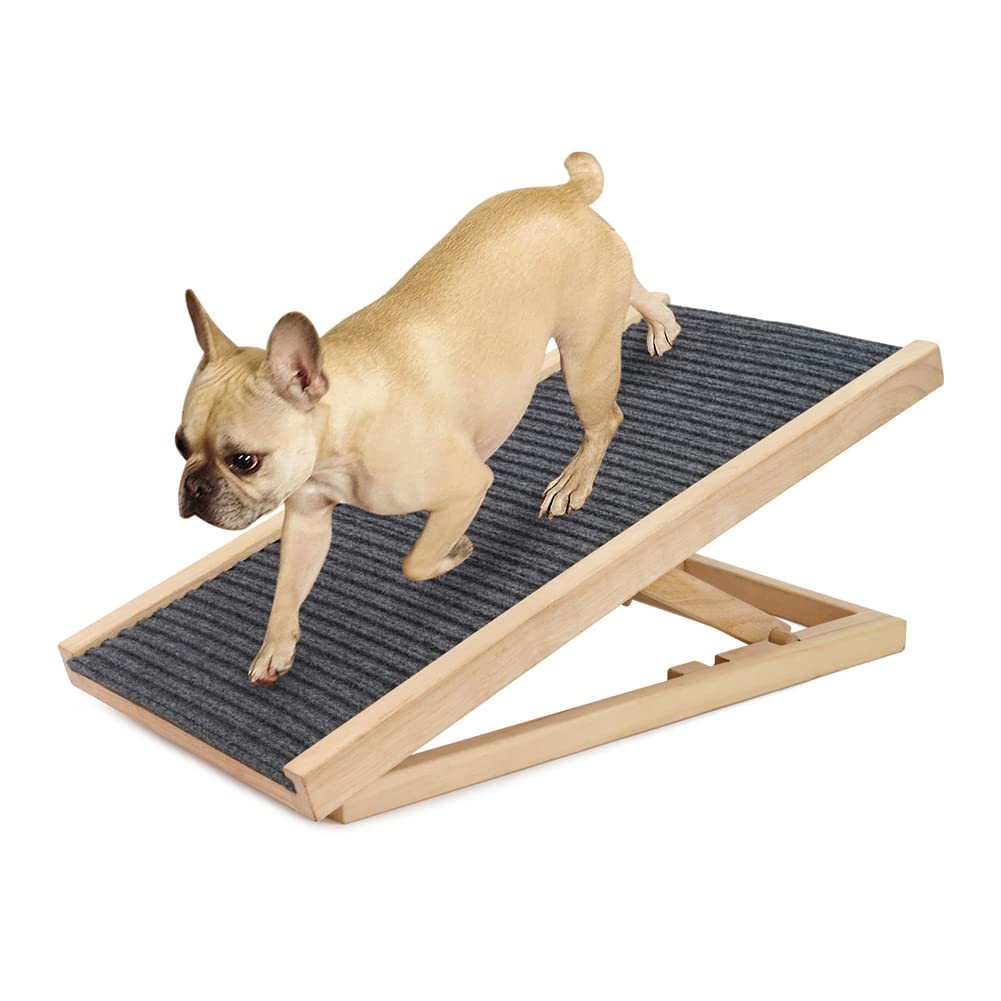Pet Ramp Ladder Adjustable Dog Ramp with Traction Mat, Wooden Pet Steps ...