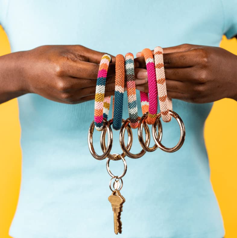 INK + ALLOY Women's Black Gold Ivory Color Block Seed Bead Key Ring and ...