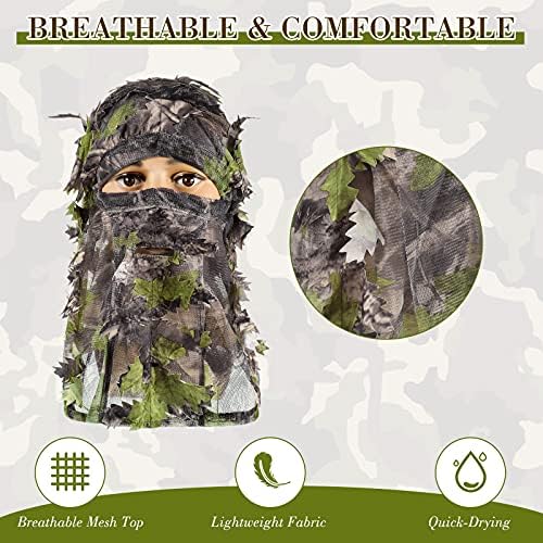Amazon.com : Sintege 3 Pieces Hunting Face Mask Camouflage Leafy Hat ...