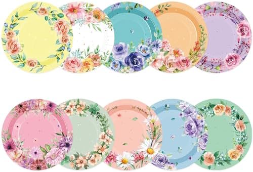 Amazon.com: Pasimy 64 Pcs Floral Vintage Plates Paper Tea Party ...