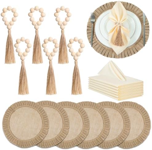 Amazon.com: Noveread Round Boho Placemats with Tassels and Wood Bead ...