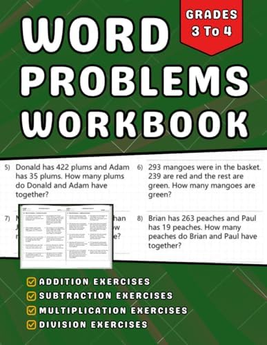 Word Problems Math Workbook Grades 3-4: Addition, Subtraction ...