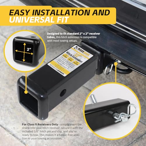 Snapklik.com : MaxxHaul 51959 Trailer Hitch Extension 12 Inch Length 2 ...