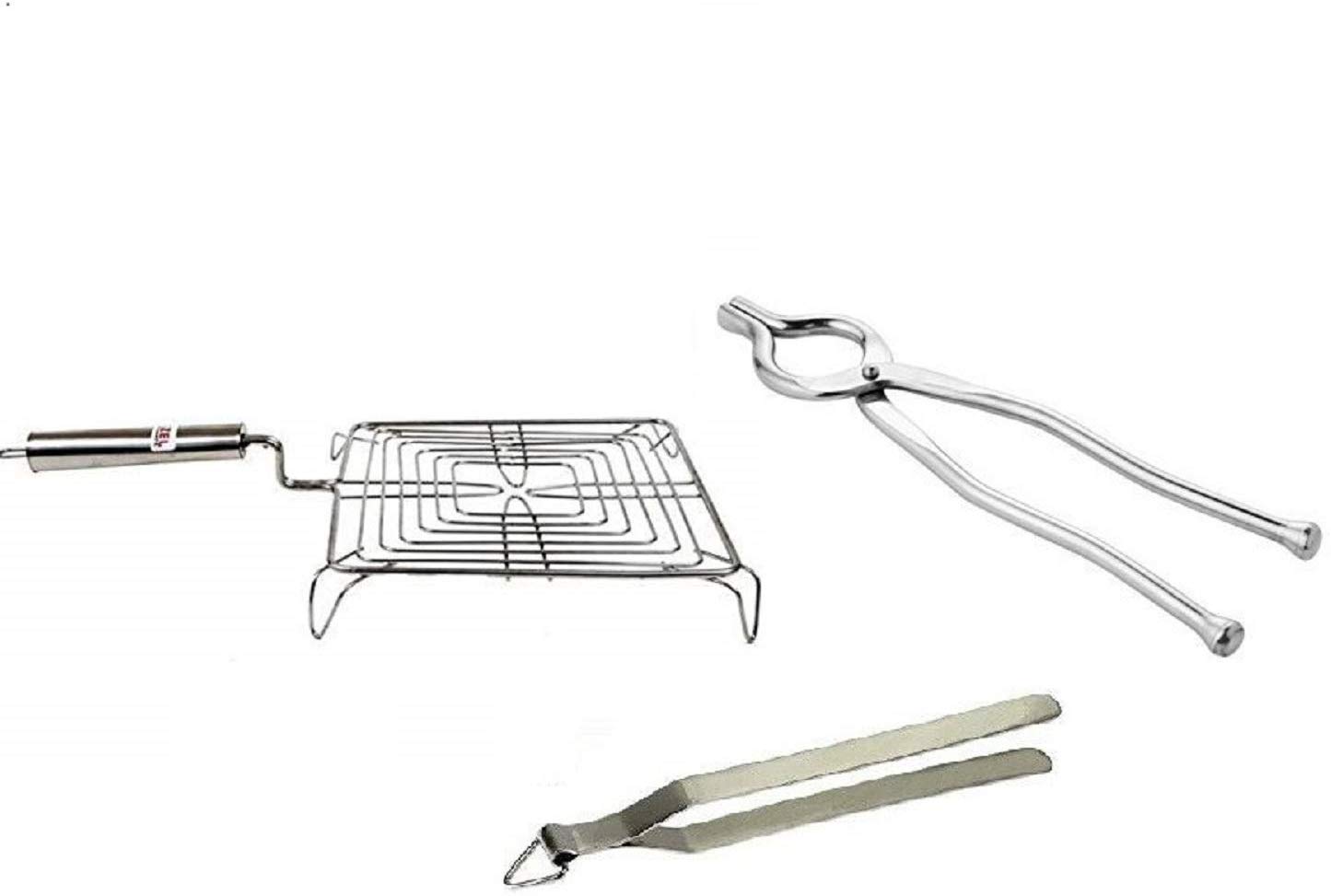 Buy Buycrafty Square Steel Roasting Jali Steel Handle with Tong and ...