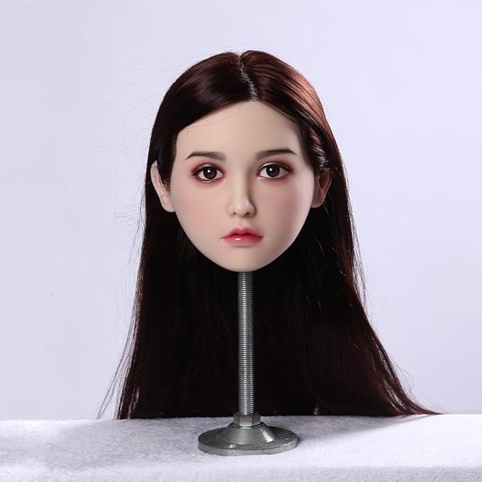Amazon.com: Solid Silicone Doll Head with Brown Long Hair, Makeup Doll ...