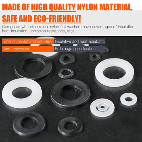 Snapklik.com : Rustark 840-Pcs 9 Sizes White/Black Nylon Flat Washer ...