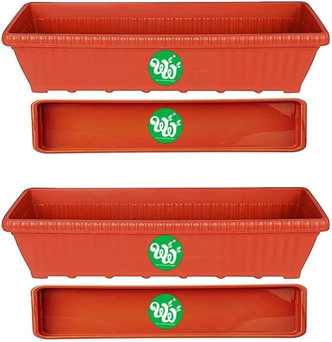 WinWoodsAgri Plant Container 2 Set Rectangular Pots for Planter with ...